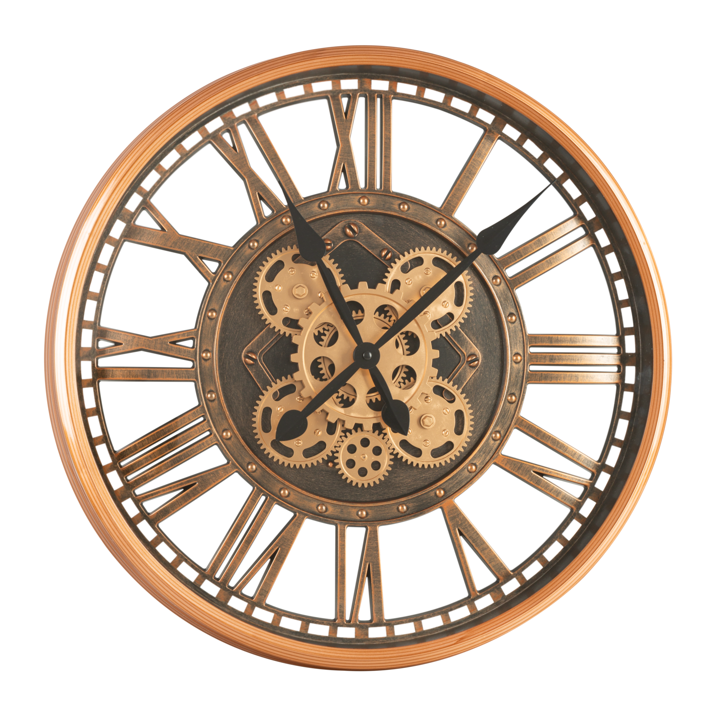 Duży dekoracyjny zegar ścienny z rzymskimi cyframi i ruchomymi kołami zębatymi, styl retro, 50 ...